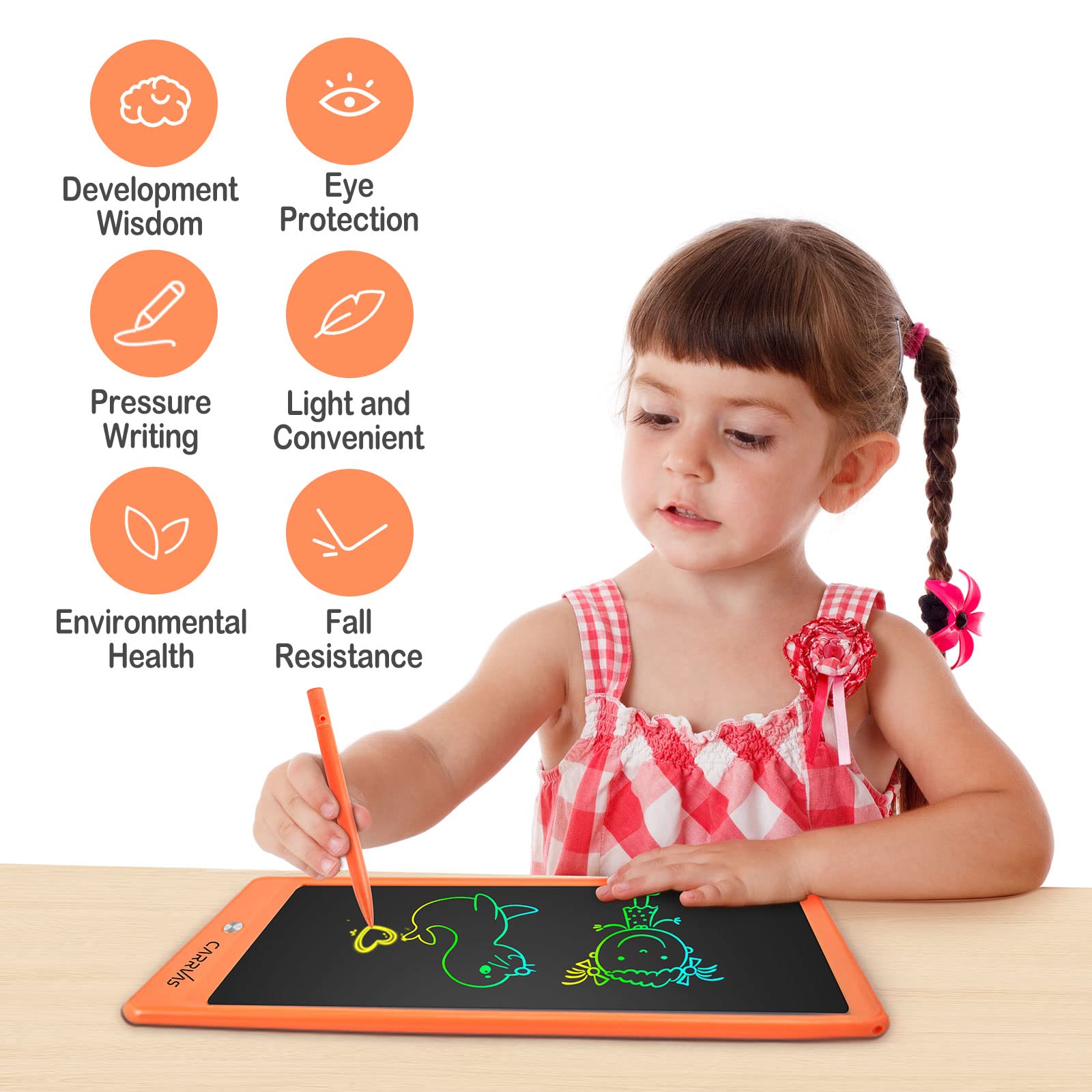 CARRVAS LCD Writing Tablet 10 Inch Colorful Drawing Pad for Kids Reusable Electronic Doodle Board Educational Learning Toys for 3 4 5 6 7 8 Years Old Toddler Boys Girls Home School