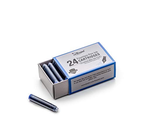 ZenZoi Fountain Pen Ink Cartridge Refills- 24 Bulk Premium Blue Case- Professional Grade, International Size, Non-Toxic Ink- Smooth, Blotch-Free Writing for Luxury Pens β German Nibs (Blue)