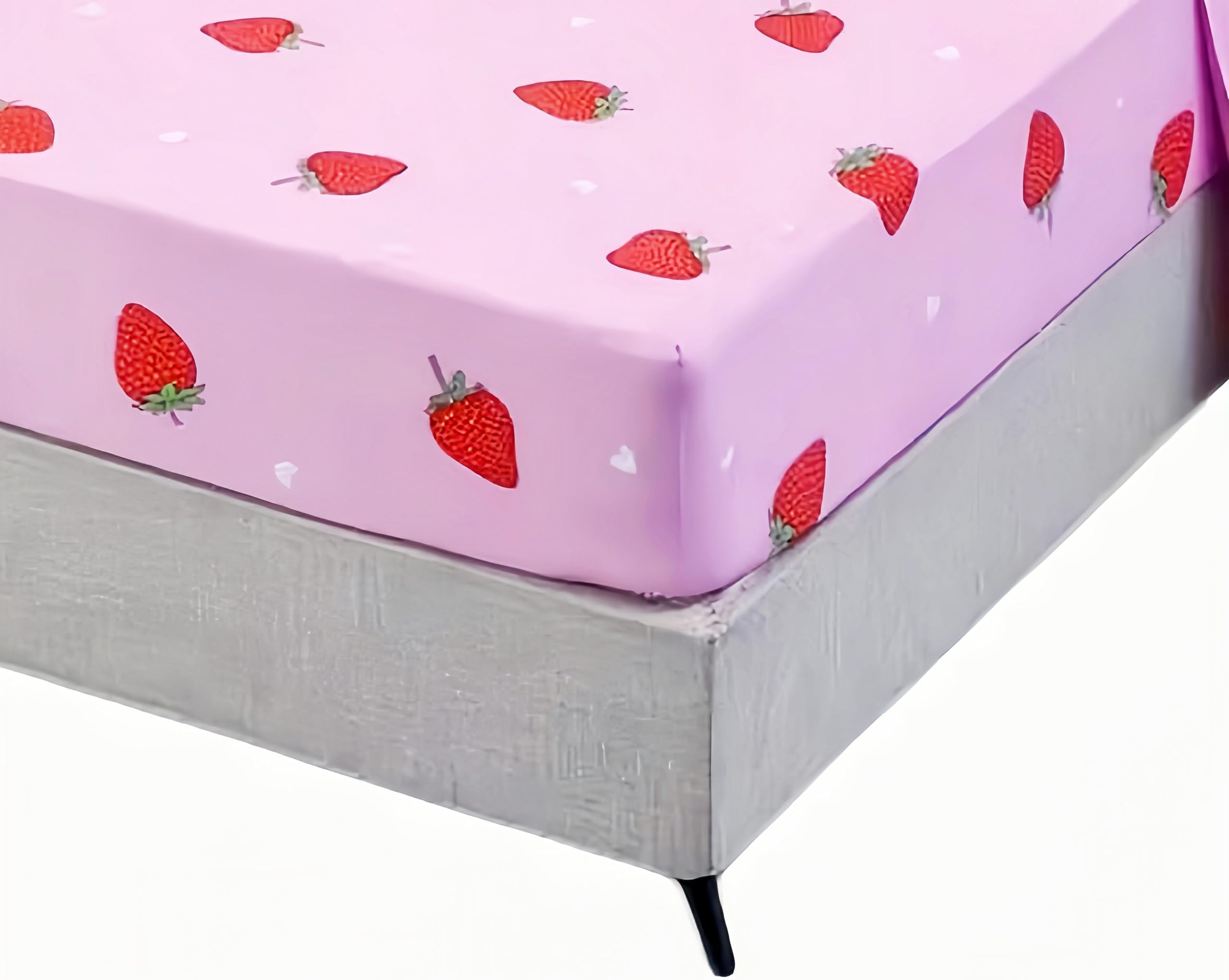 SDY 4PCS Strawberry Bedding Sheets,Queen Size Red and Pink Strawberry Print Sheet Set with 1 Kawaii Top Flat Sheet + 1 Deep Pocket Fitted Sheet + 2 Pillowcases for Teen Girls