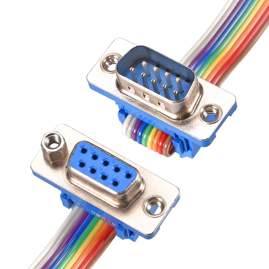 uxcell IDC Rainbow Wire Flat Ribbon Cable DB9 Male to DB9 Female Connector 2.54mm Pitch 11.8inch Length