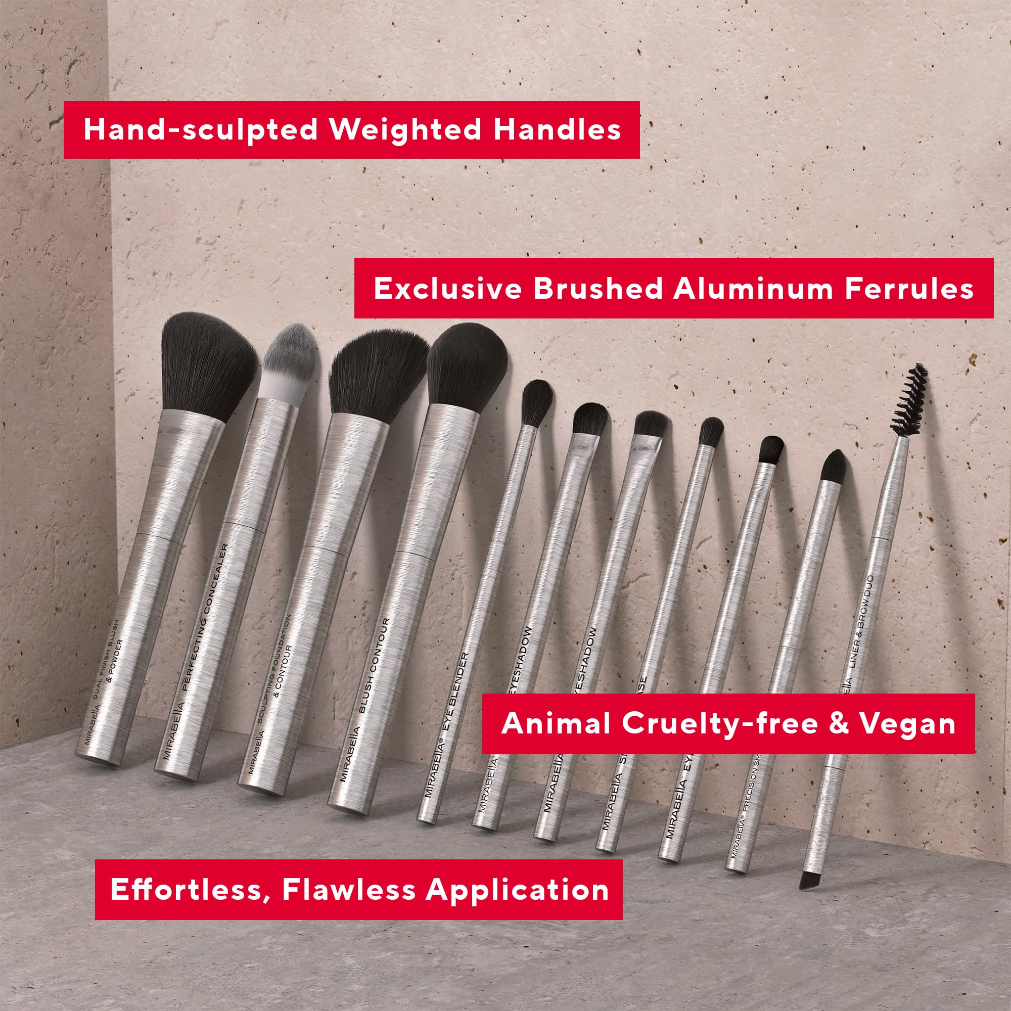 Mirabella Face Blender Brush - Professional & Premium Makeup Beauty Brushes - Natural & Cruelty-Free Synthetic Bristles, Hand-Sculpted Brushed Aluminum Luxury Cosmetic Make Up Brush