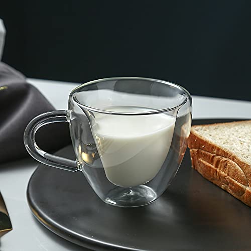 SKEMIX Heart Shaped Mug - Double Glass Coffee Cups With Heart - Double Layer Heart Cup - Heart Shaped Tea Cup - Clear Heart Mug - Heart Shaped Coffee Cup - Glass Heart Mug - Heart Shape Tea Cups