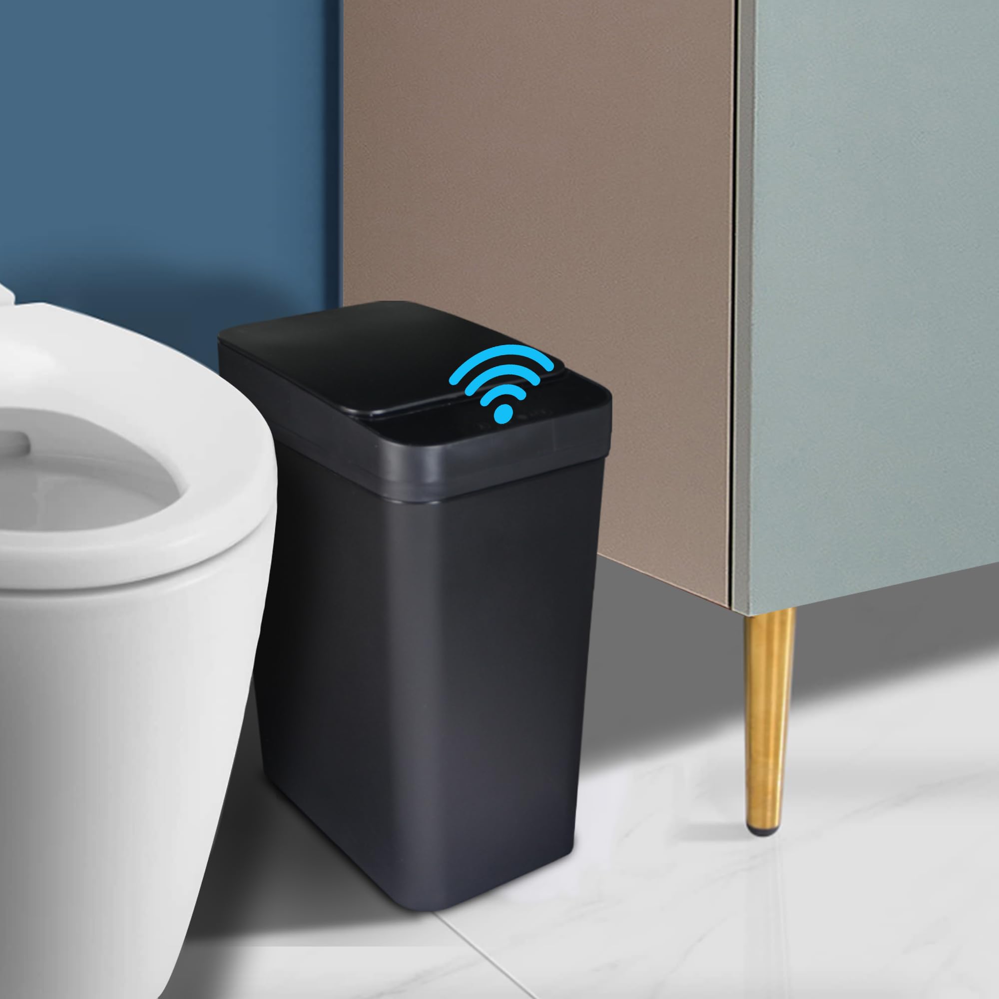 TemphytBong Small Slim Bathroom Trash Can with Lid Automatic Touchless Garbage Can 2.5 Gallon Narrow Covered Motion Sensor Trash Can for Bathroom Living Room Bedroom Office Toilet Black(2 Pack)