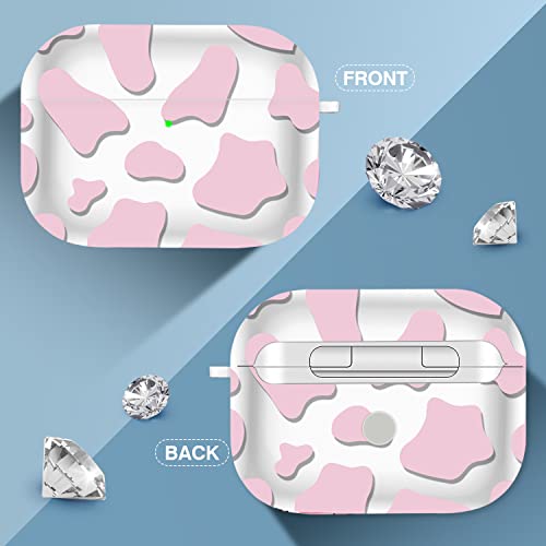 AirPods Pro Case Cover - Valkit Cute Milk Cow Pattern Soft TPU Protective Case Skin Portable & Shockproof Men Women Girls with Keychain for Apple Airpods Pro Charging Case (Hollow Pink Cow Pattern)