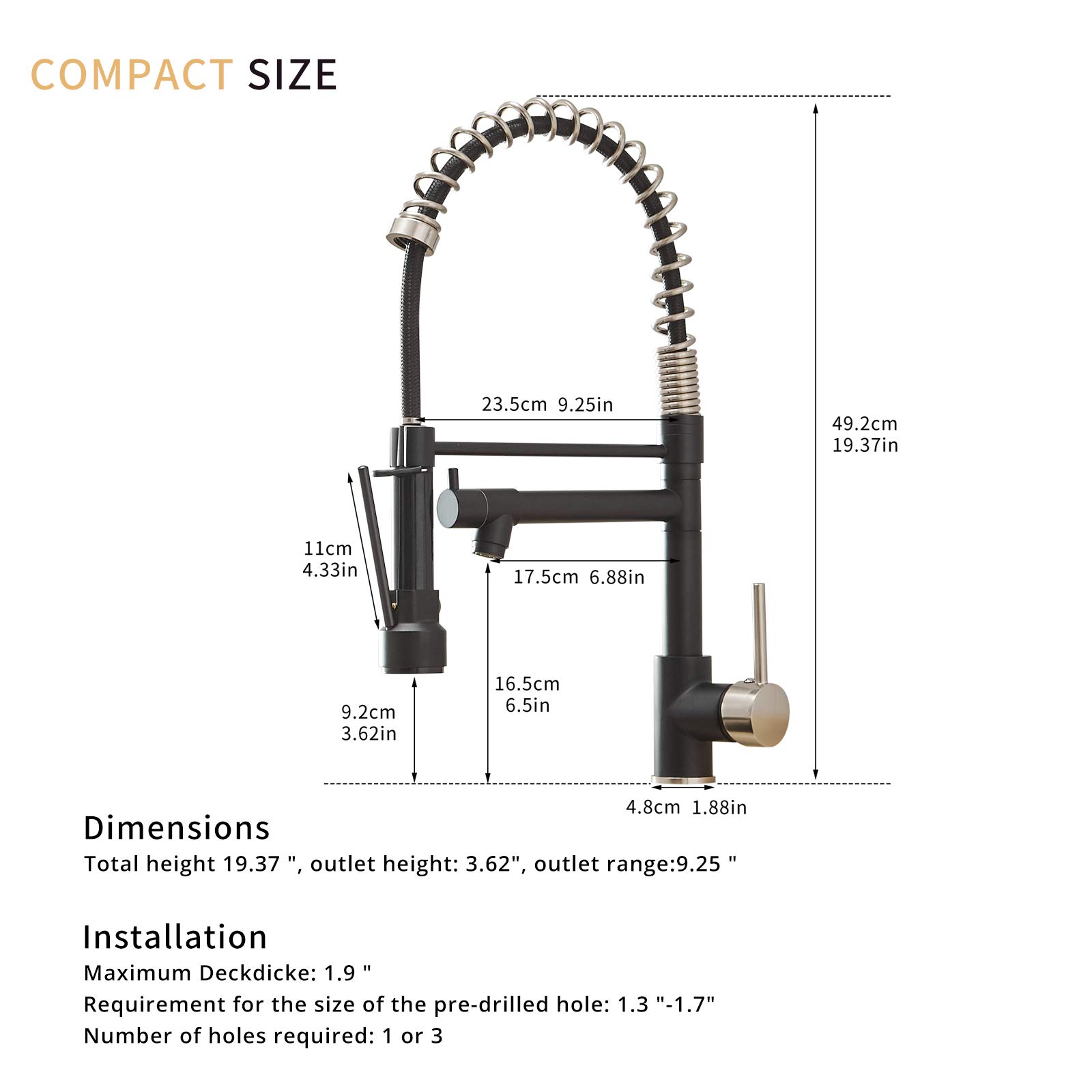 AIMADI Kitchen Sink Faucet,Black Kitchen Faucets with Pull Down Sprayer,Black Stainless Steel Single Handle One Hole Kitchen Faucet,Matte Black
