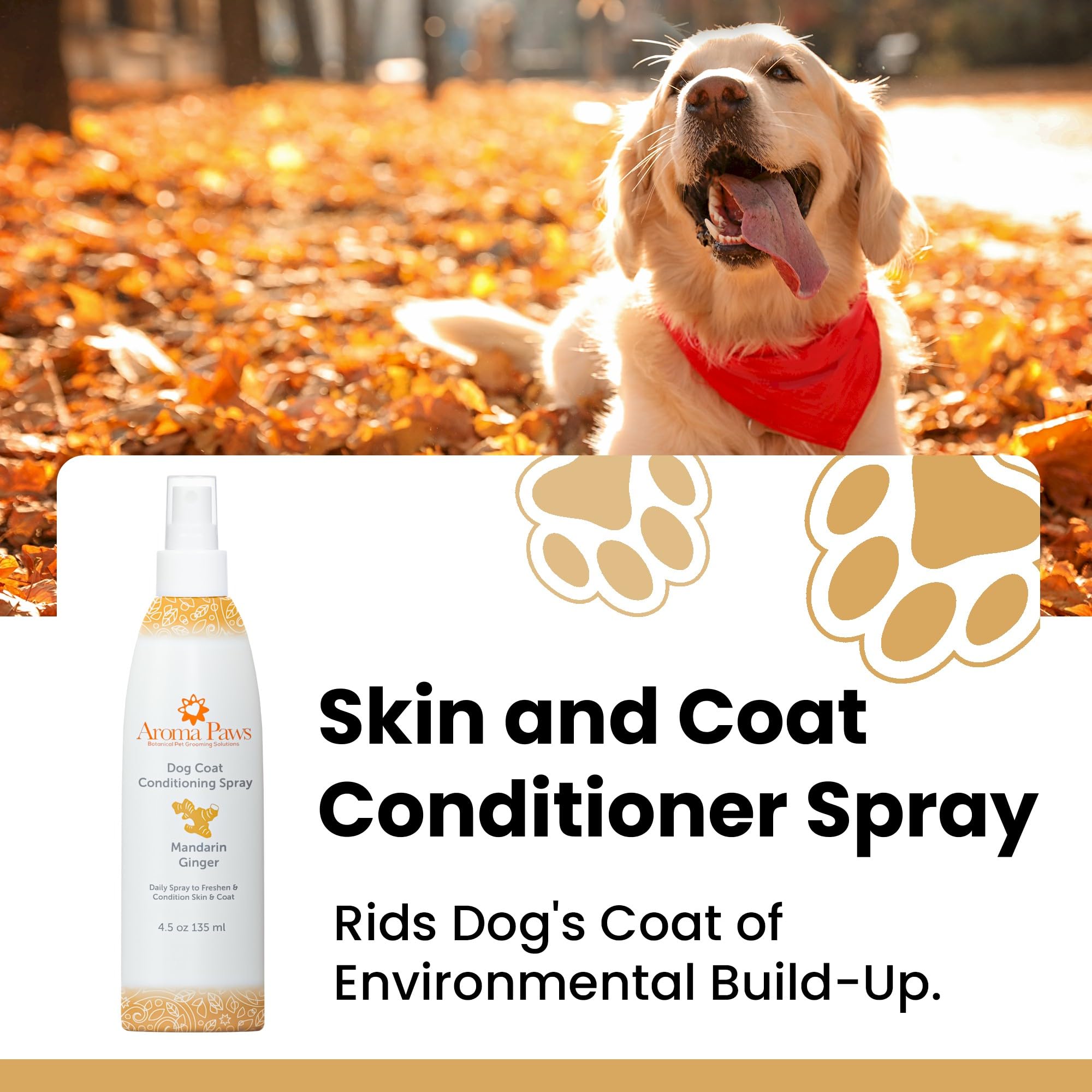 Aroma Paws Scented Dog Coat Spray – Cleansing, Conditioning, Moisturizing – Toxin Free, Healthy Ingredients – Aromatic Grooming Puppy Spray – Loosens Knots, Tangles – 4.5 Oz., Mandarin Ginger