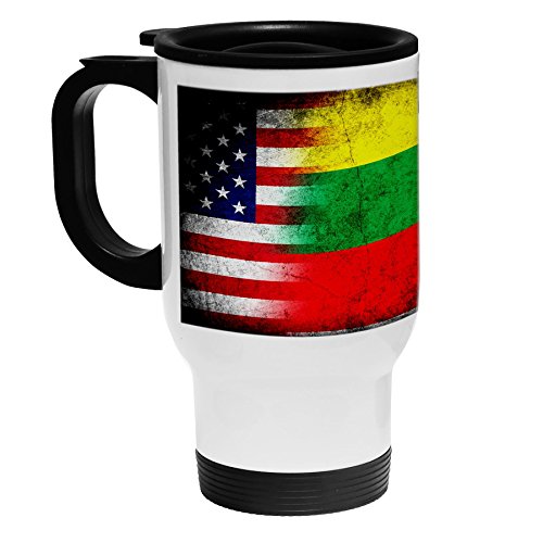 ExpressItBest White Stainless Steel Coffee/Travel Mug - Flag of Lithuania (Lithuanian) - Rustic/USA