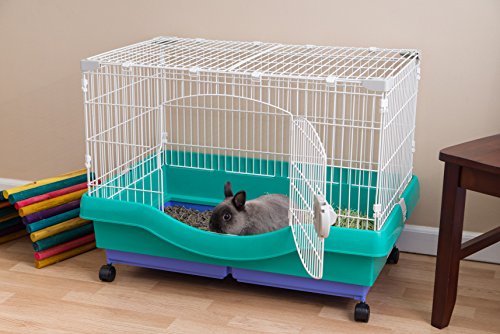 IRIS USA Large Portable Wire Rabbit Cage with Top Access and Two Tray Division, Easy Access Secure Lock and Easy to Clean Movable House for Small Sized Animals Rabbit Guinea Pigs Rat Hamster, Green
