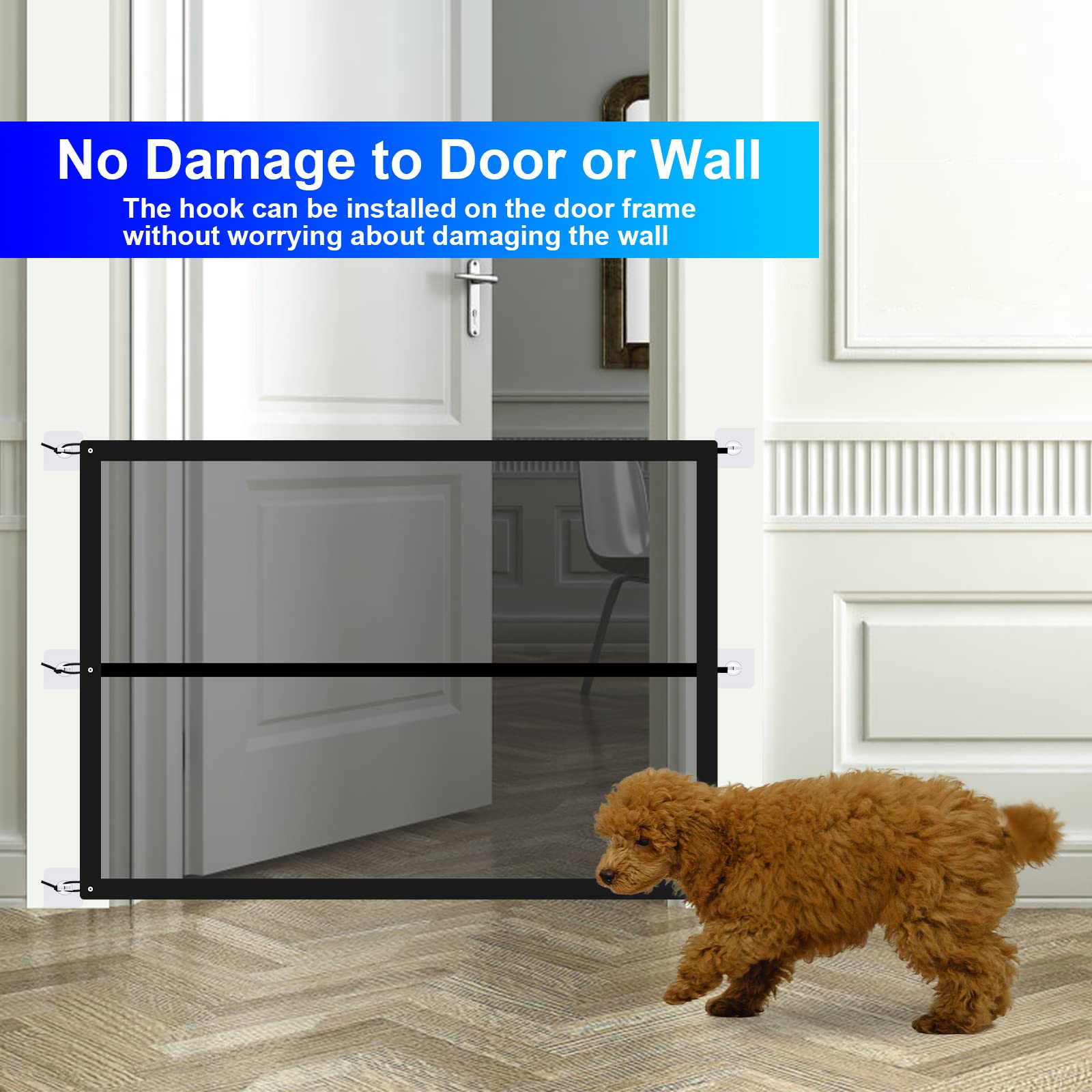 ALEENFOON Mesh Dog Gate for Stairs, Adjustable Magic Pet Gate, Portable Folding Safety Baby Gate Indoor Coverage to 31" Height X 43" Wide