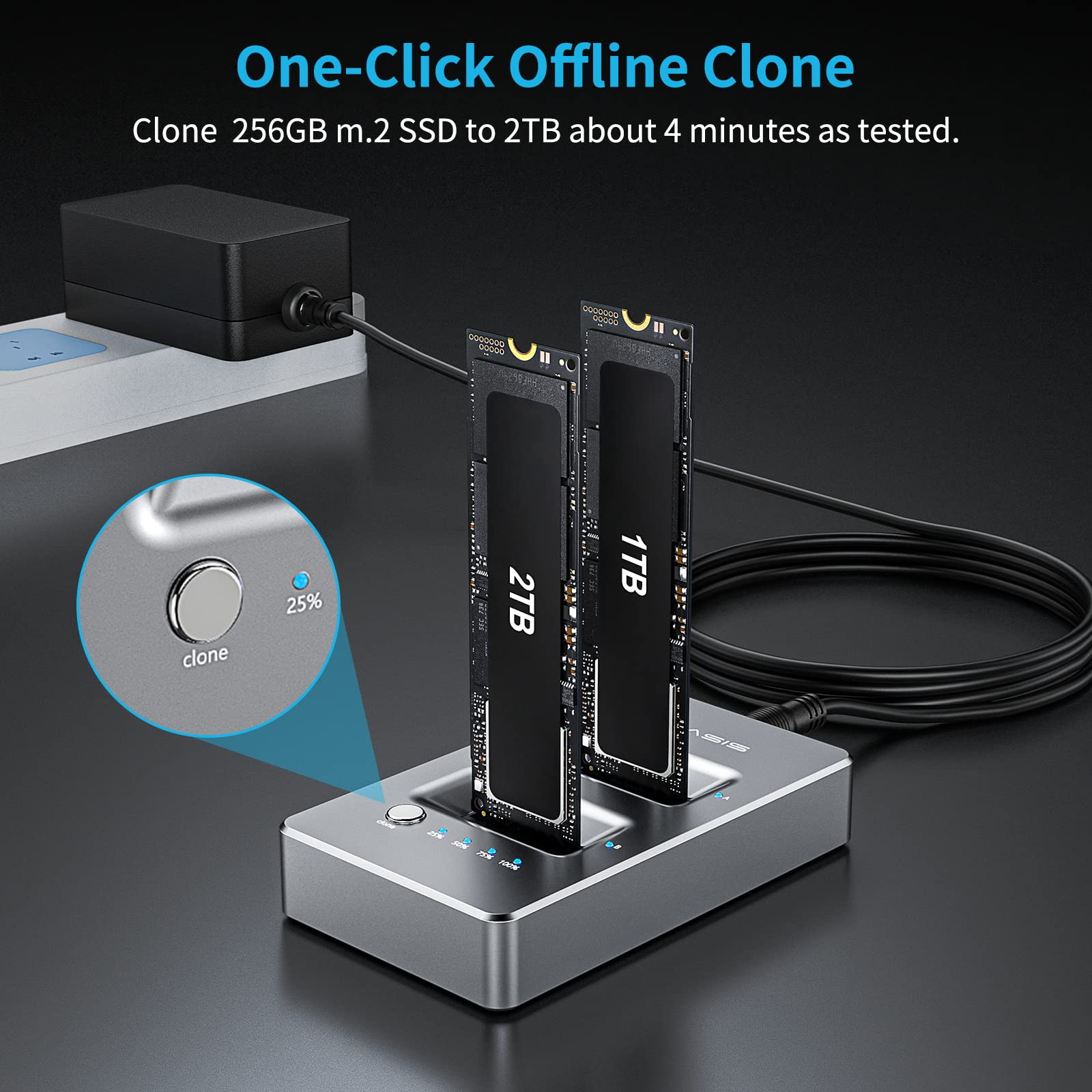 ACASIS NVMe M.2 Duplicator Dual-Bay Offline Clone USB C to NVME Docking Station for M2 SSD M Key Hard Drives Enclosure (Dual-Bay)
