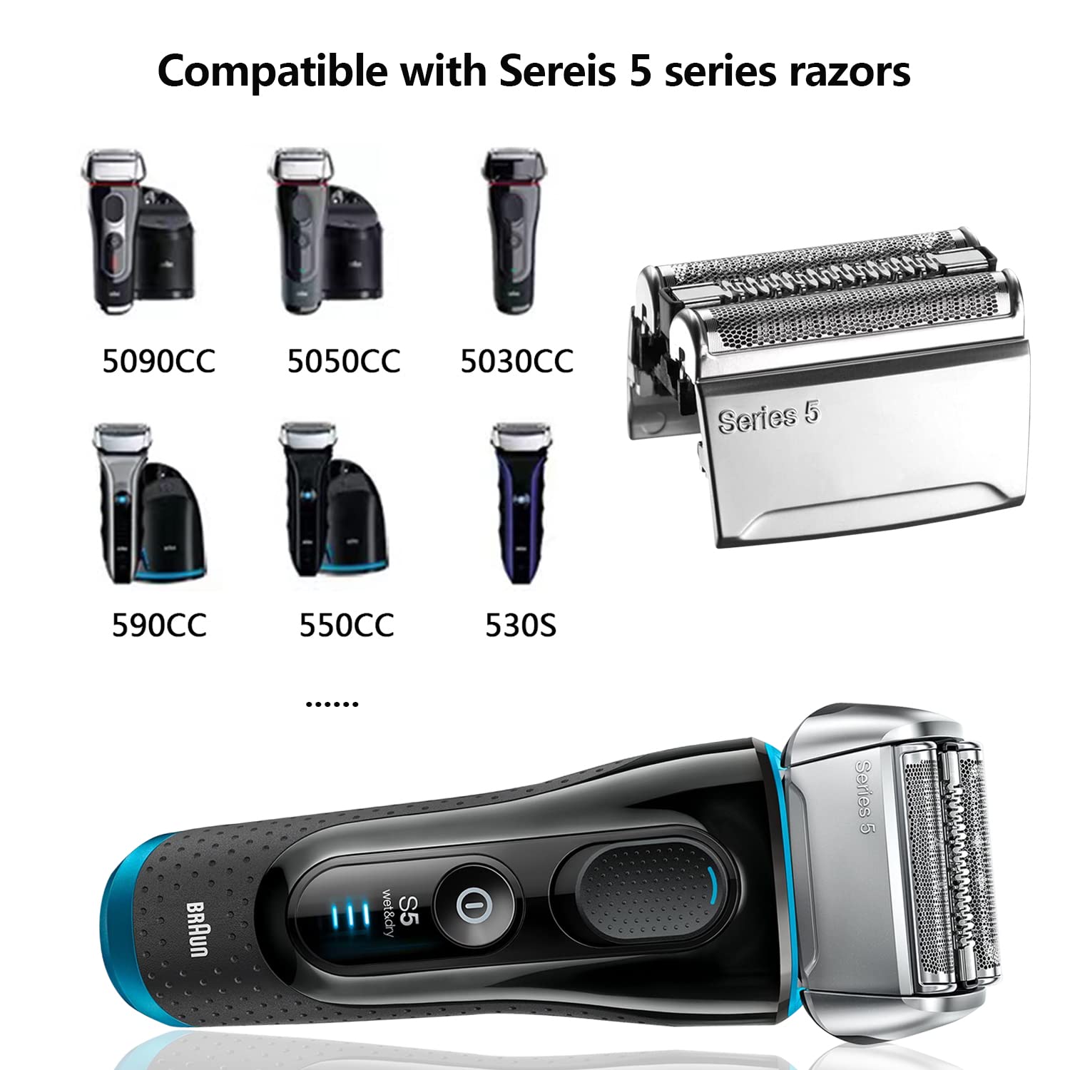 Aijen 5 Series 52s Shaver Replacement Heads - Compatible with Braun Models 5020s, 5030, 5030s, 5040, 5040s, 5050, etc 1 count