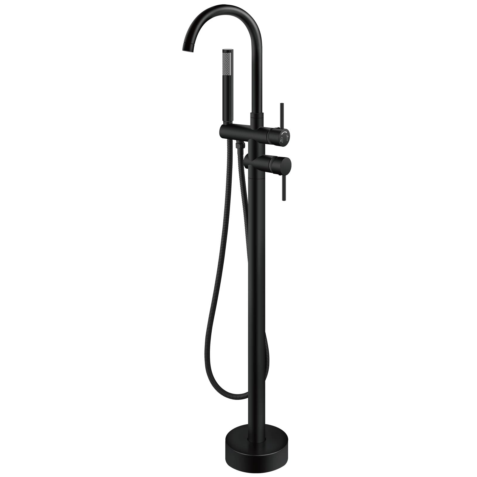 Aolemi Floor Mount Bathtub Faucet Freestanding Tub Filler Standing High Flow Shower Faucets Shower Mixer Taps Swivel Gooseneck Spout with Cylinder Handheld Matte Black