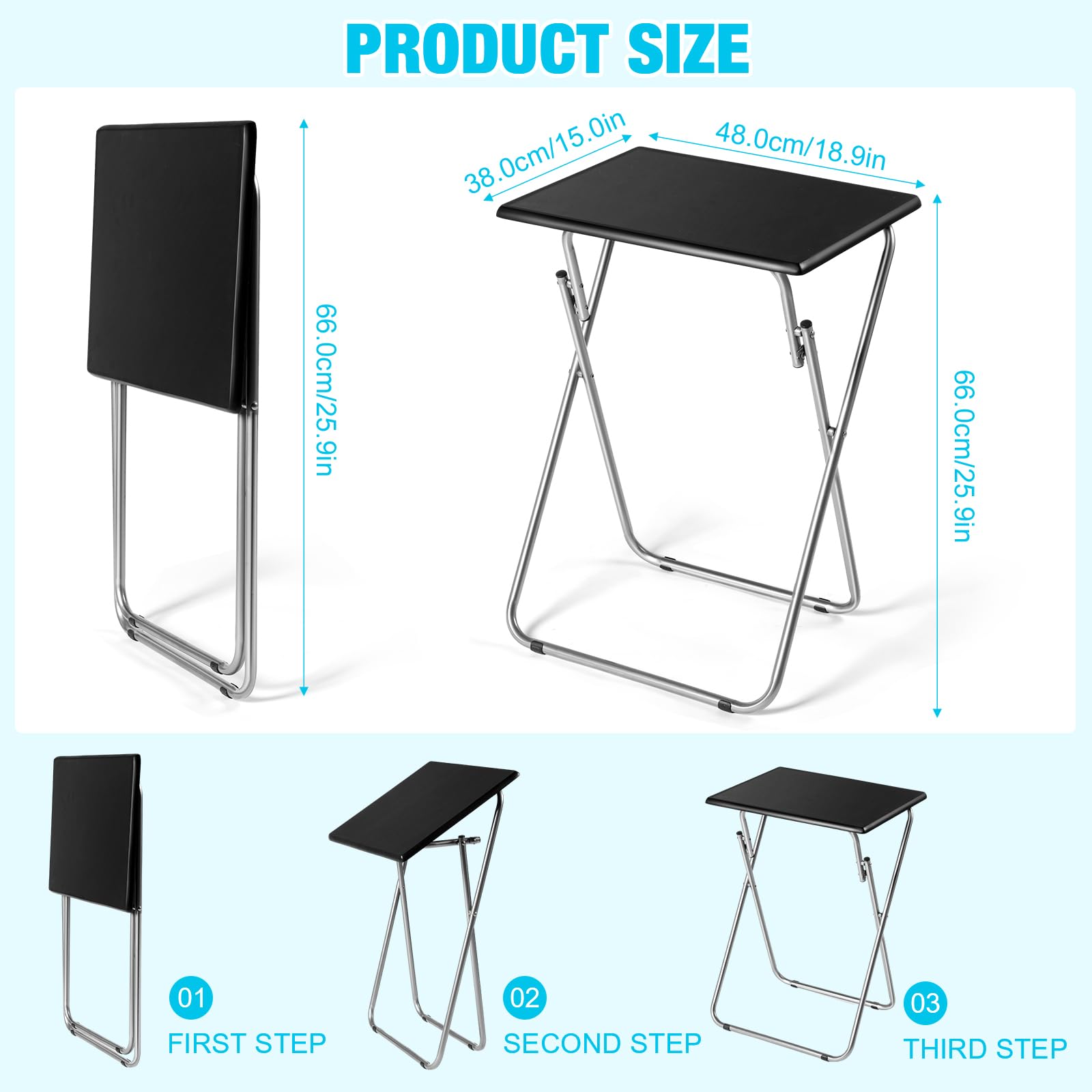 Geetery 2 Pack Folding TV Tray Tables No Assembly Required 18.9 x 15 x 26 in Dinner Table Foldable Snack End Table for Bed Couch Eating Living Room Bedroom (Light Brown)