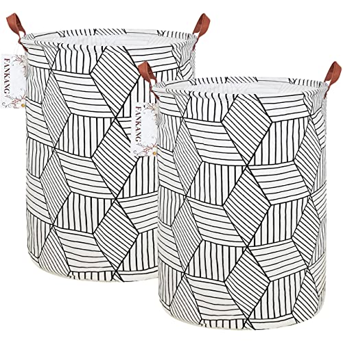 FANKANG 2 Packs Round Storage Basket Bins Collapsible Fabric Shelf Organizer for Storing Makeup, Baby Toys,Books, Office Supplies, etc(2-White Magic Cube)