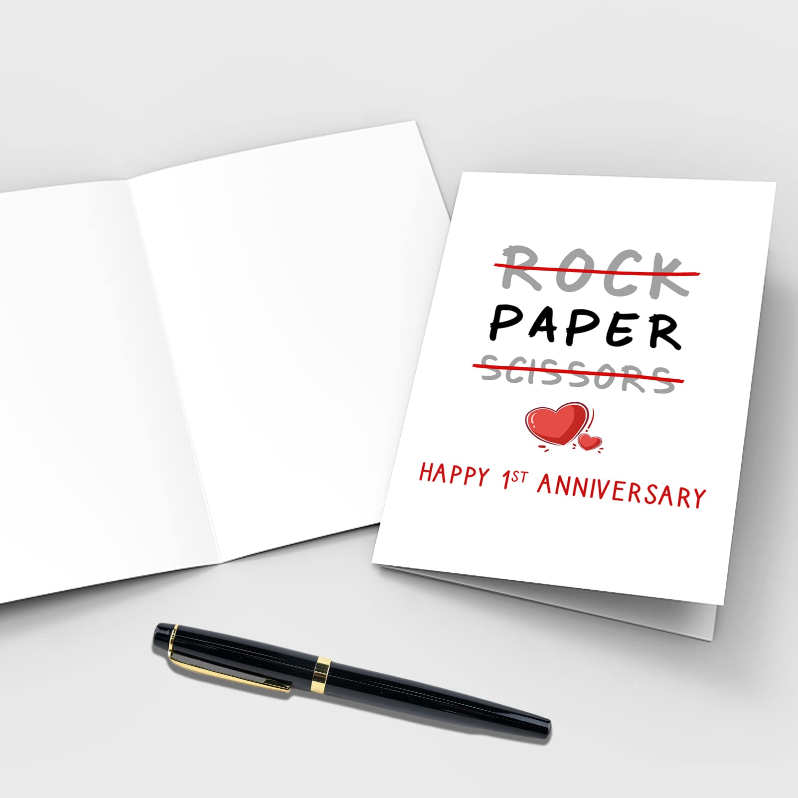 Qiliji Happy 1st Anniversary Card, Funny 1 Year Wedding Anniversary Card, Paper Anniversary Greeting Card, Rock Paper Scissors