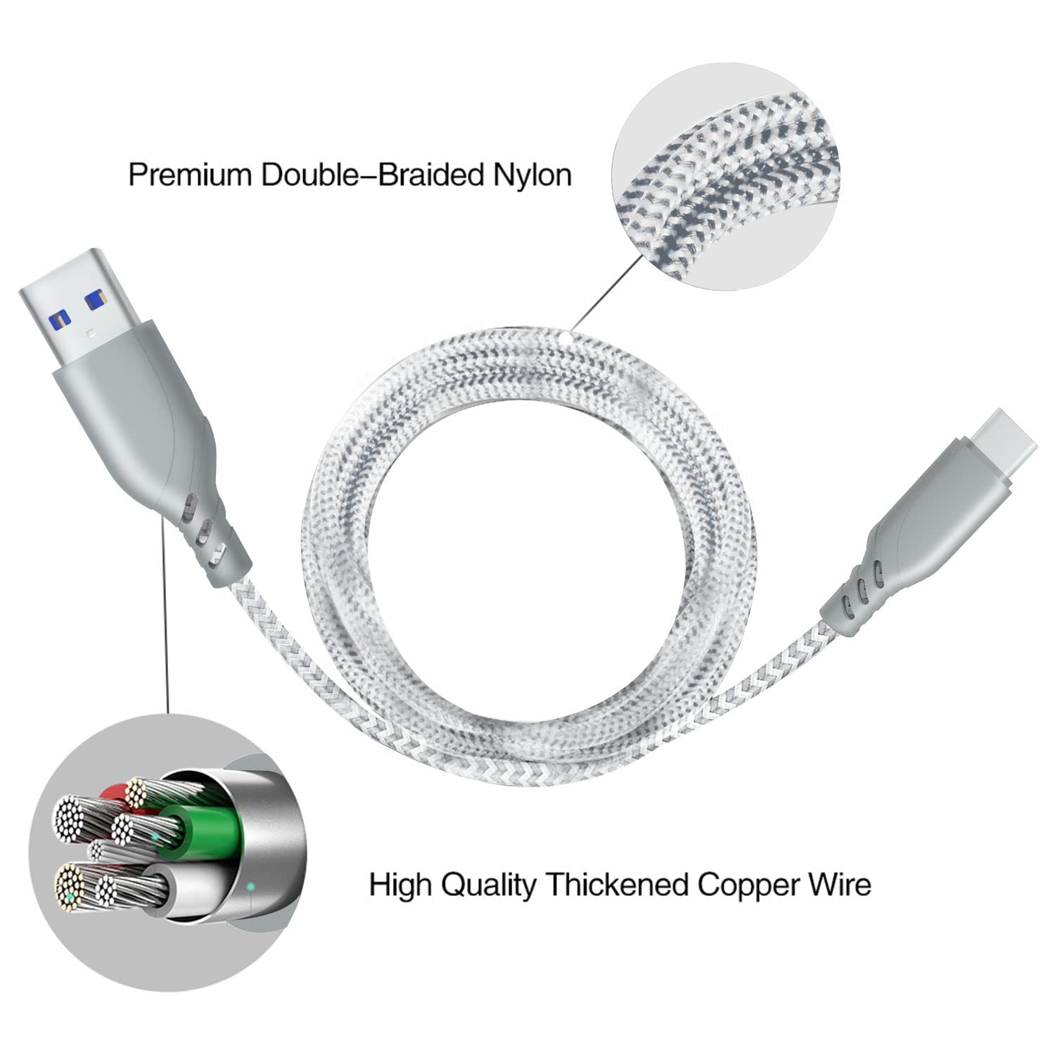 USB C Charger Cord 1ft 3ft 6ft 10ft Cable for Samsung Galaxy S22 A71 A52 5G A51 A02S A11 S20 S21 Plus Ultra Fe S10,A50,Motorola Moto G Stylus,G Play/G Fast,Z4 G7 Power,LG Stylo 6,Charge Charging Wire