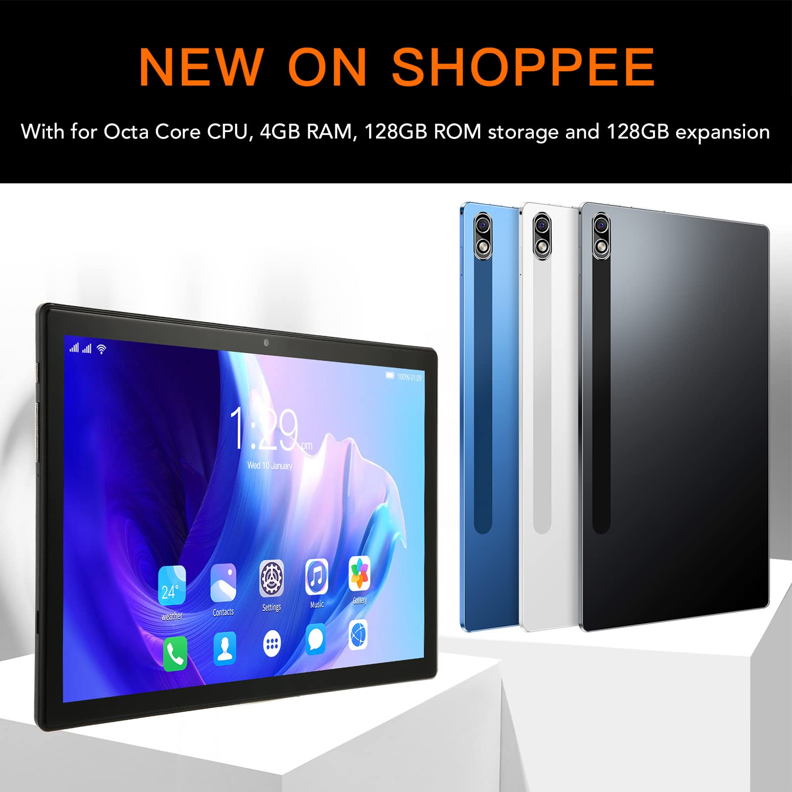 Airshi 10.1 Inch Tablet HD Tablet GPS Function 2.4G/5G 5MP 8MP 100‑240V for School Office (US Plug)