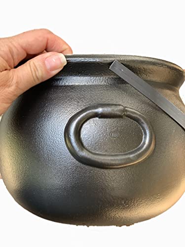 Black Plastic Planter, Antique, Cast Iron Looking Cauldron Kettle Flower Pot 8" with Handle, Early American Style