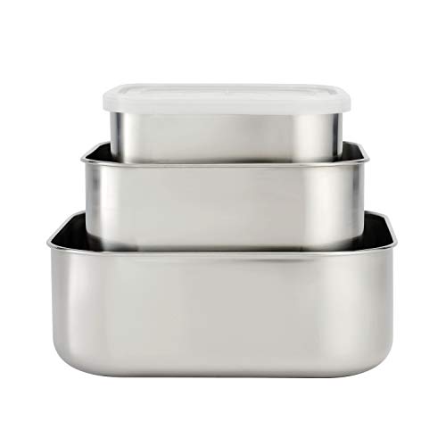 Tramontina Covered Square Container Set w/Frosted Lids Stainless Steel 3Pc, 80204/019DS