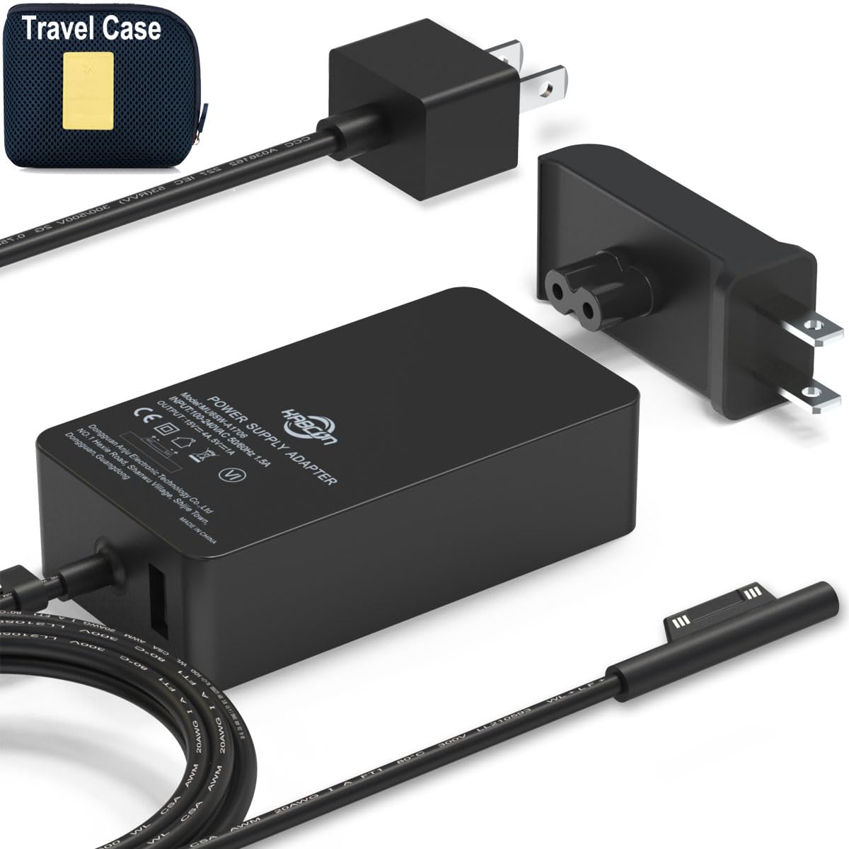 65W Surface Pro Laptop Charger for Microsoft Surface Pro 10 9 8 7+ X 7 6 5 4 3, Windows Surface Laptop 6 5 Studio 4 Go 3 2, Surface Go 2 3, Surface Book 2 1, Support 44W 36W, 11.2FT Cord, Travel Case