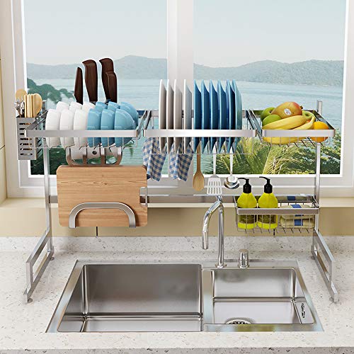 Stainless Steel Dish Drying Rack Over Kitchen Sink, Dishes and Utensils Draining Shelf, Kitchen Storage Countertop Organizer, Utensils Holder, Kitchen Space Saver (For Sink ≤ 36.5 inch)