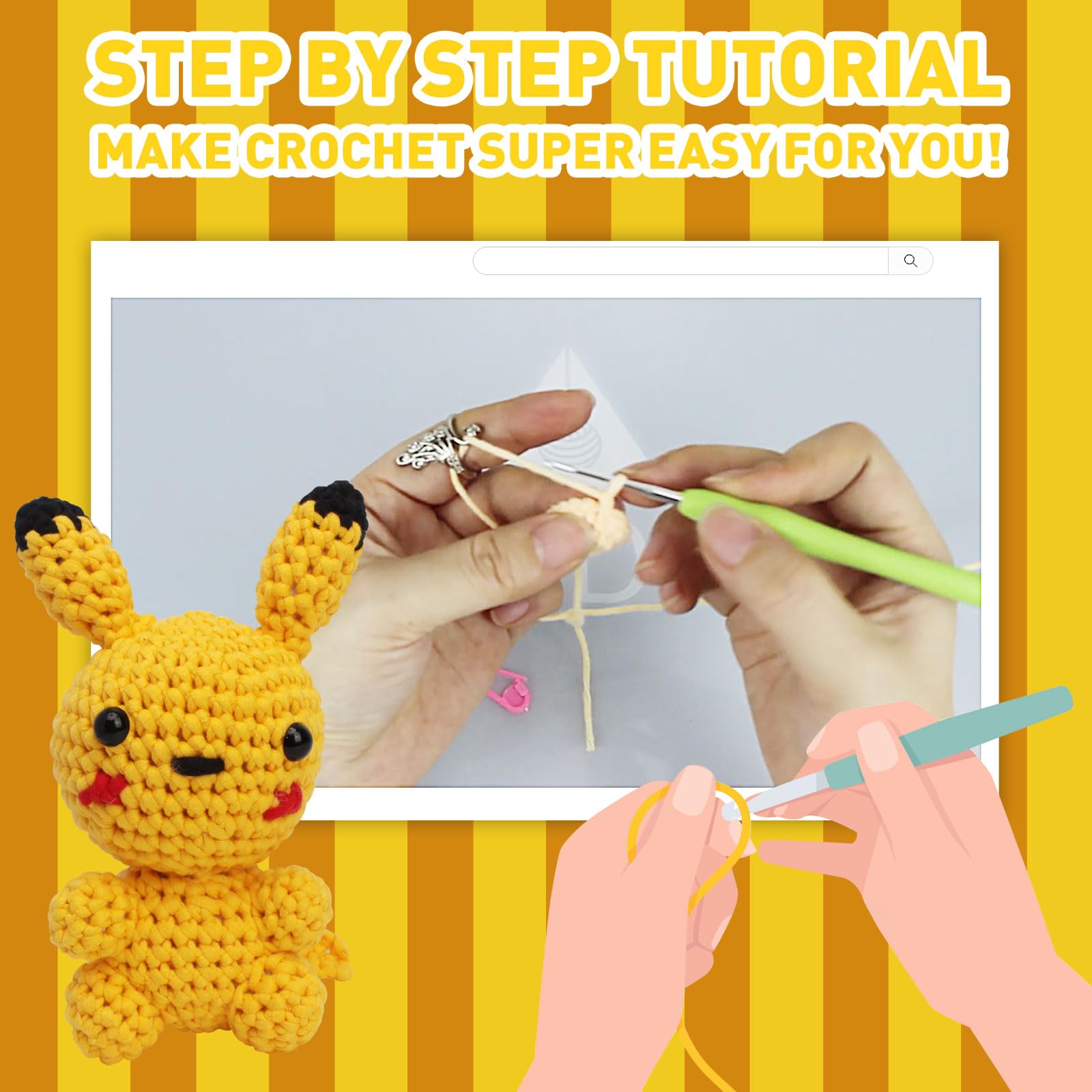 ALODNY Crochet Kit for Beginners,Beginner Crochet Kit for Adults,Knitting Kits Hooks Yarn Set with Step-by-Step Video Tutorials (Yellow)