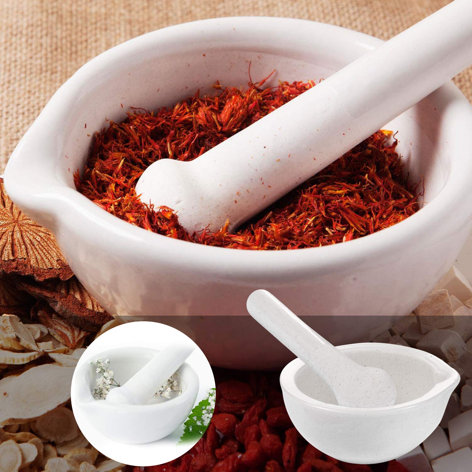 Young4us 2 Pack Mortar and Pestle Set, 60mm 100mm for Scientific Experiment Science Supplies Food Preperation