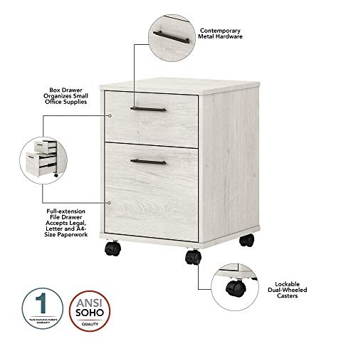 Bush Furniture Key West 5 Shelf Bookcase Set in Linen White Oak & Key West 2 Drawer Mobile File Cabinet, Linen White Oak
