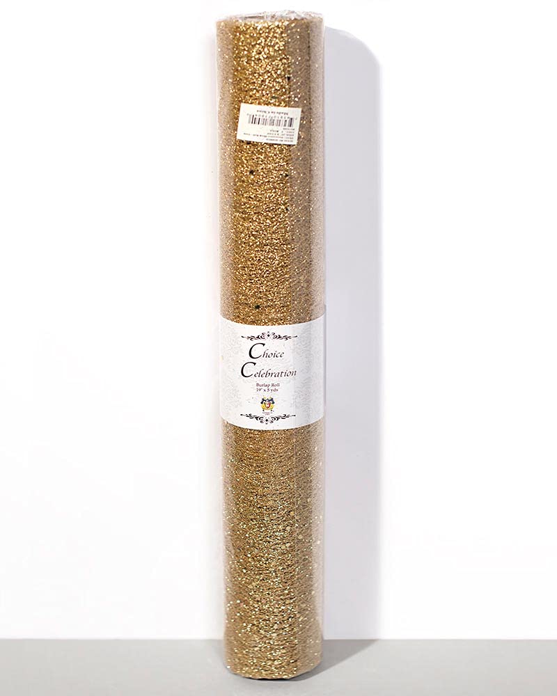 Anderson's Gold Glitter Mesh Fabric Roll, 19 Inches x 5 Yards, Decorative Wedding Fabric for Wedding Reception, Baby Shower, Gender Reveal, Prom, Homecoming, Tables, Party