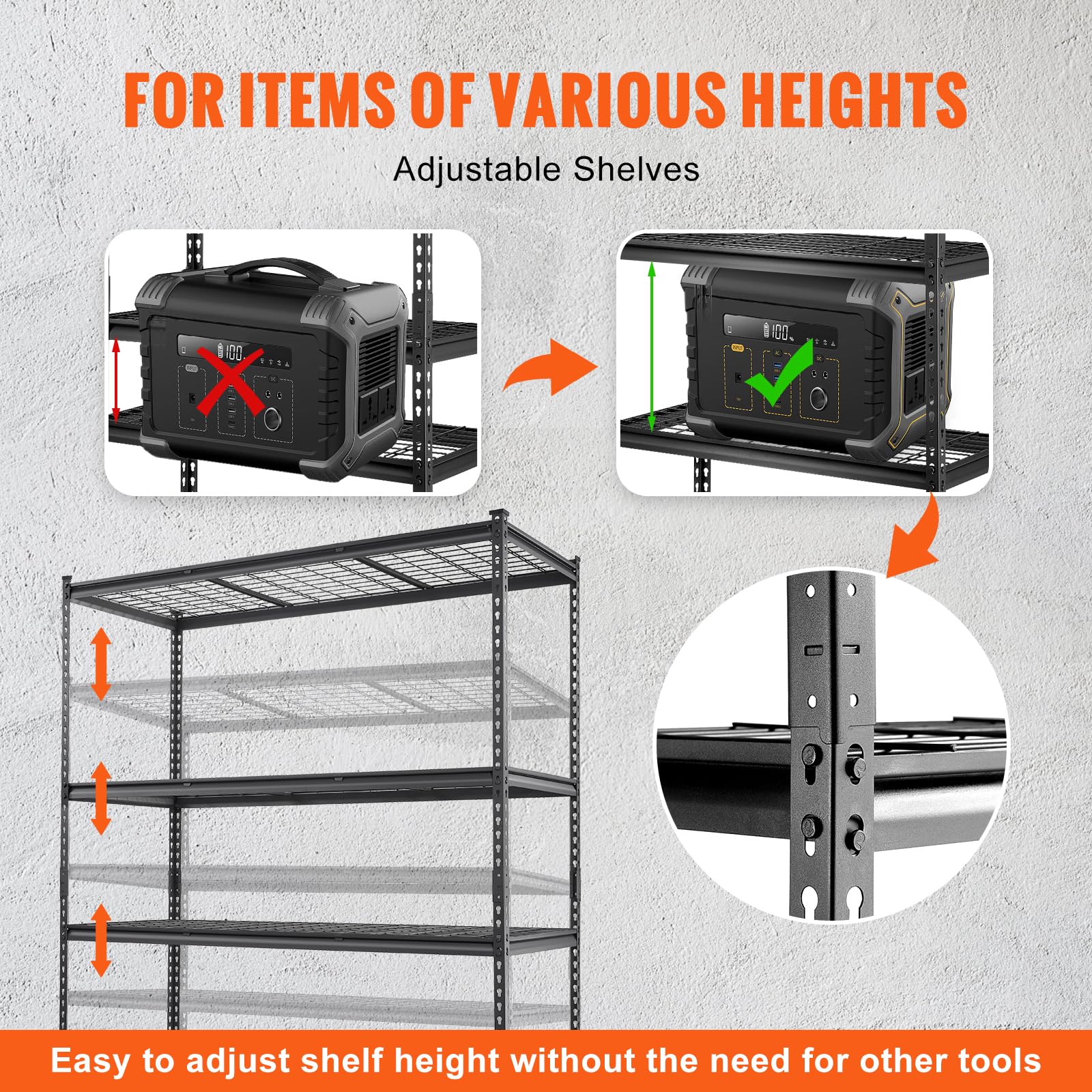 VEVOR Storage Shelving Unit, 5-Tier Adjustable Storage Shelves, 60" L x 24" W x 78" H Heavy Duty Garage Storage Shelves, Metal Shelves for Kitchen Pantry Basement Bathroom Laundry