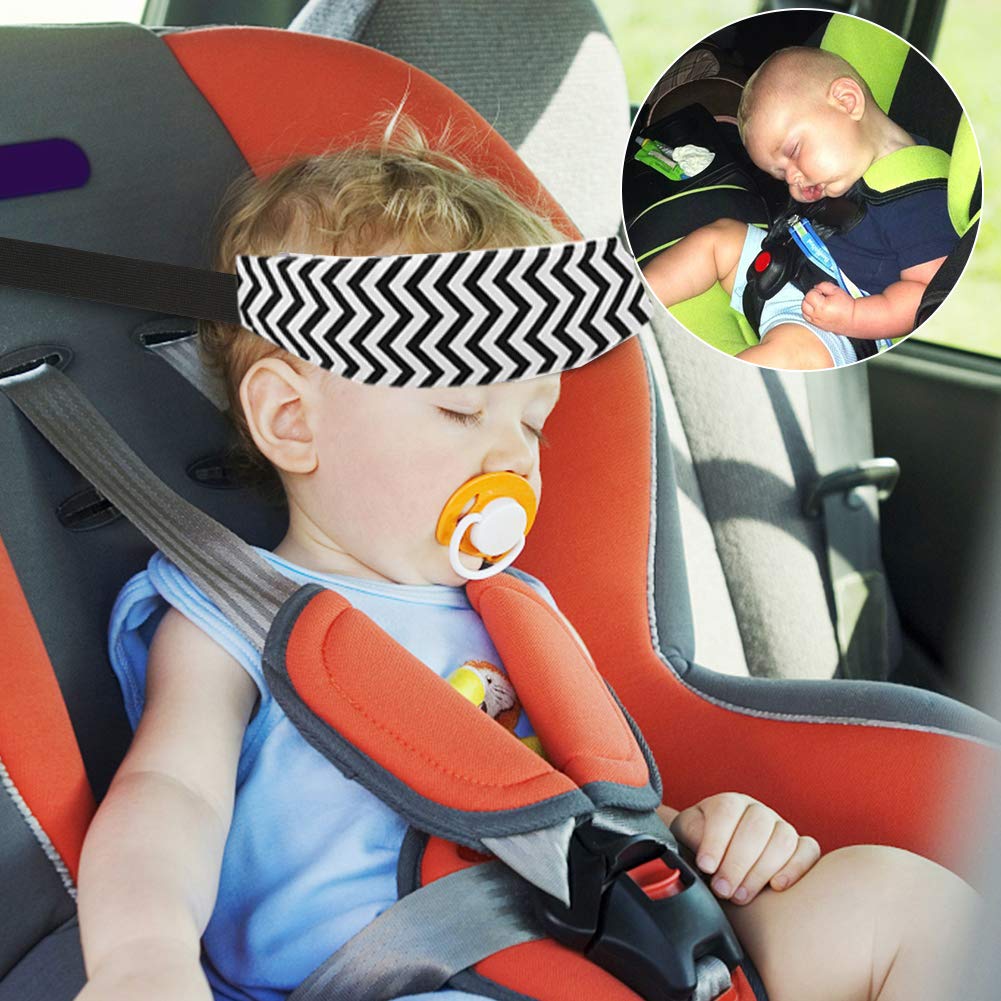 Accmor Baby Carseat Head Support Band Strap 4 Pack for Carseats Stroller Neck Relief Head Strap for Toddler Child Kids Infant(Black Wave + Pink Unicorn +Pink/Grey Cloud Pattern)
