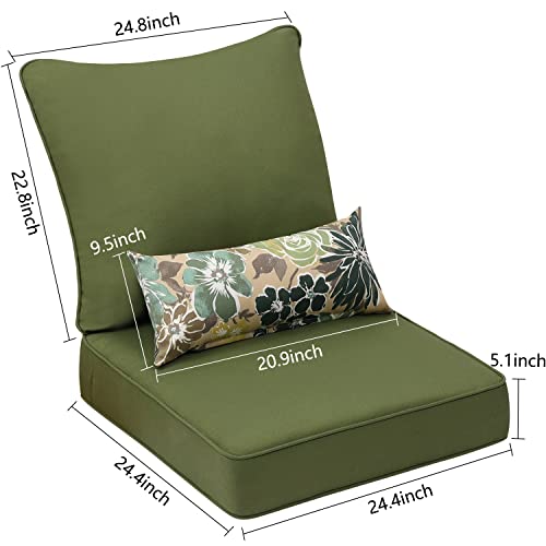 Aoodor 24'' x 24'' Outdoor Deep Seat Chair Cushion Set，Olefin Fabric Slipcover and Sponge Foam- Green (Set of 2 Seats, 2 Backs, 2 Pillows)
