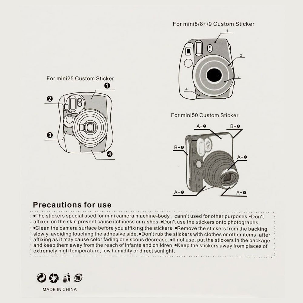 6 Decorative Camera Stickers Compatible with Your Fujifilm Mini Cameras β Color Variety: Light Blue, Pink, Purple, Turquoise, White, Yellow β Deluxe Bundle