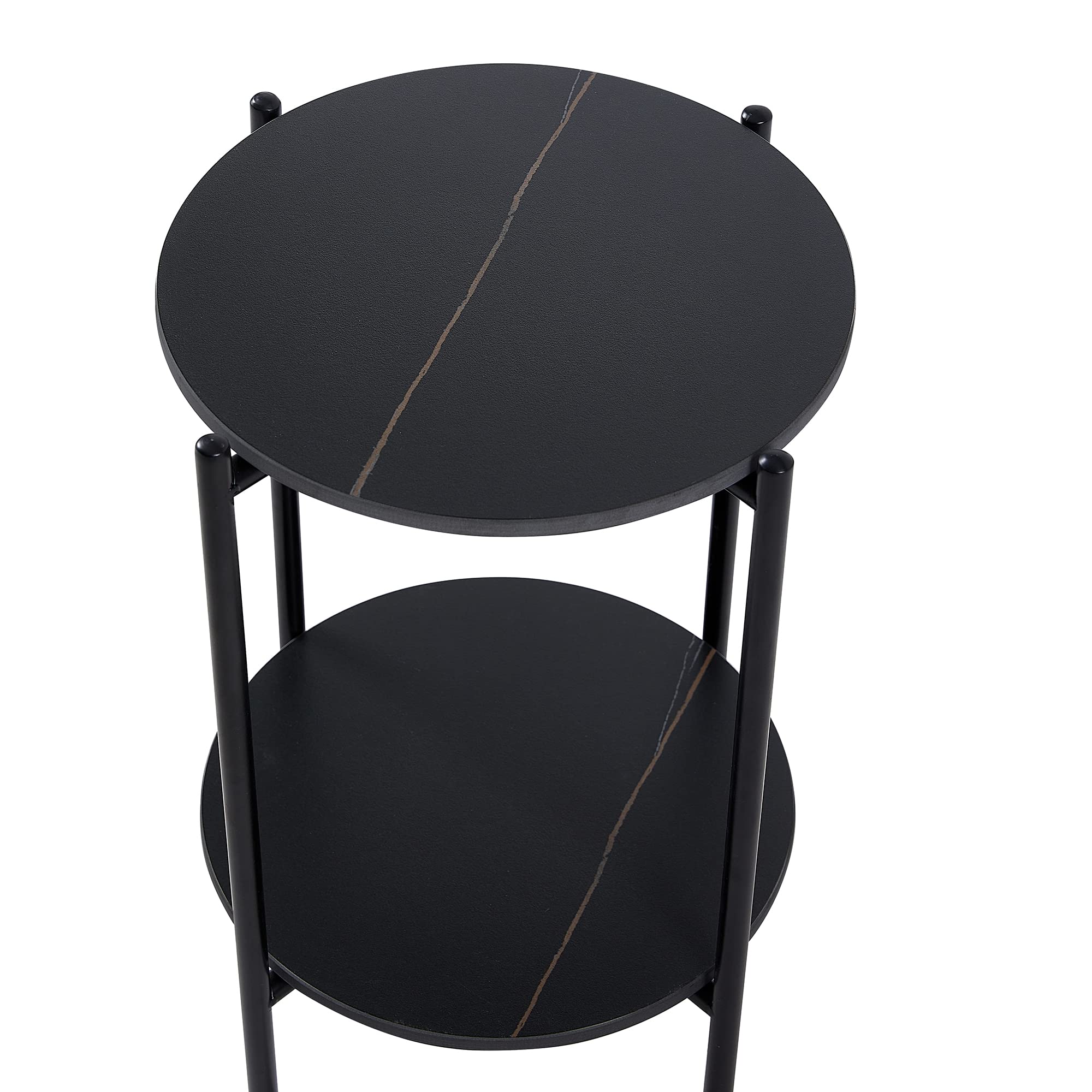 Aimerive Modern 2- Tier Side Table with Removable Marble Tabletop, Small End table with Metal Frame, Modern Round Nightstand for Bedroom, Living Room Coffee Table for Balcony Patio (Black)