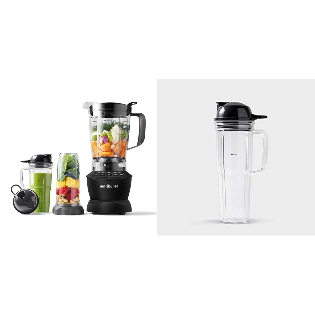 nutribullet Full-Size Blender Combo 1200W –Matte Black & 24 oz Travel Cup with To-Go Lid, Clear/Black,1 Count (Pack of 1)