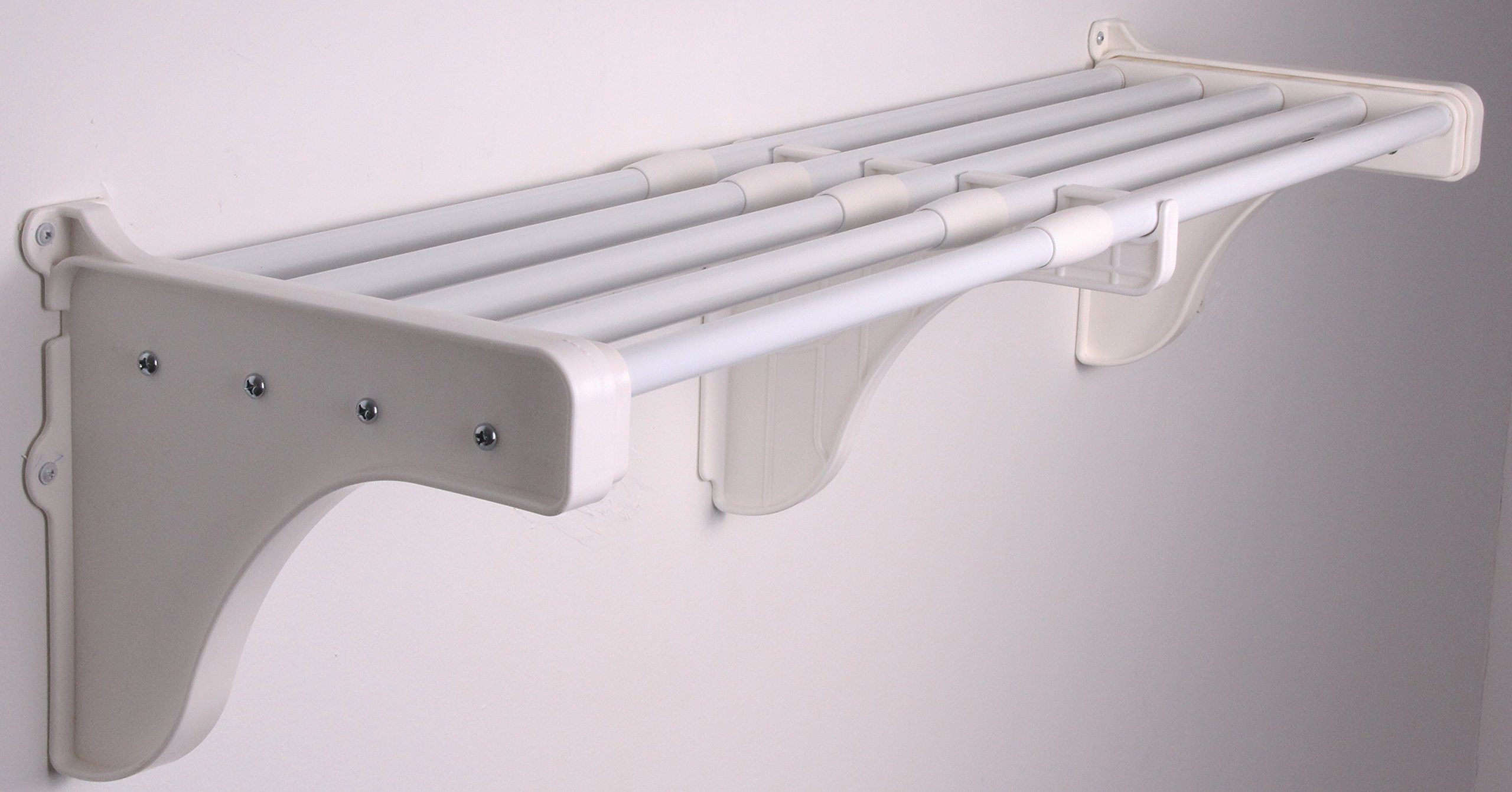EZ Shelf-Expandable-Closet Shelf (NO Hanging Rod)- 30β to 50β -White-Easy Install to Backwall(Floating)-Wire Closet Shelving Alternative-(EZS-SW48-1-2)