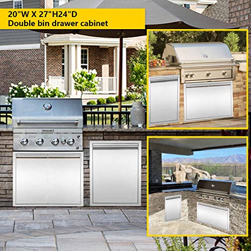 Atatod Pull-Out Double Trash Drawer Stainless Steel Outdoor Kitchen Trash Drawer Storage for Two 10 Gallon Commercial WastebasketsâŚ