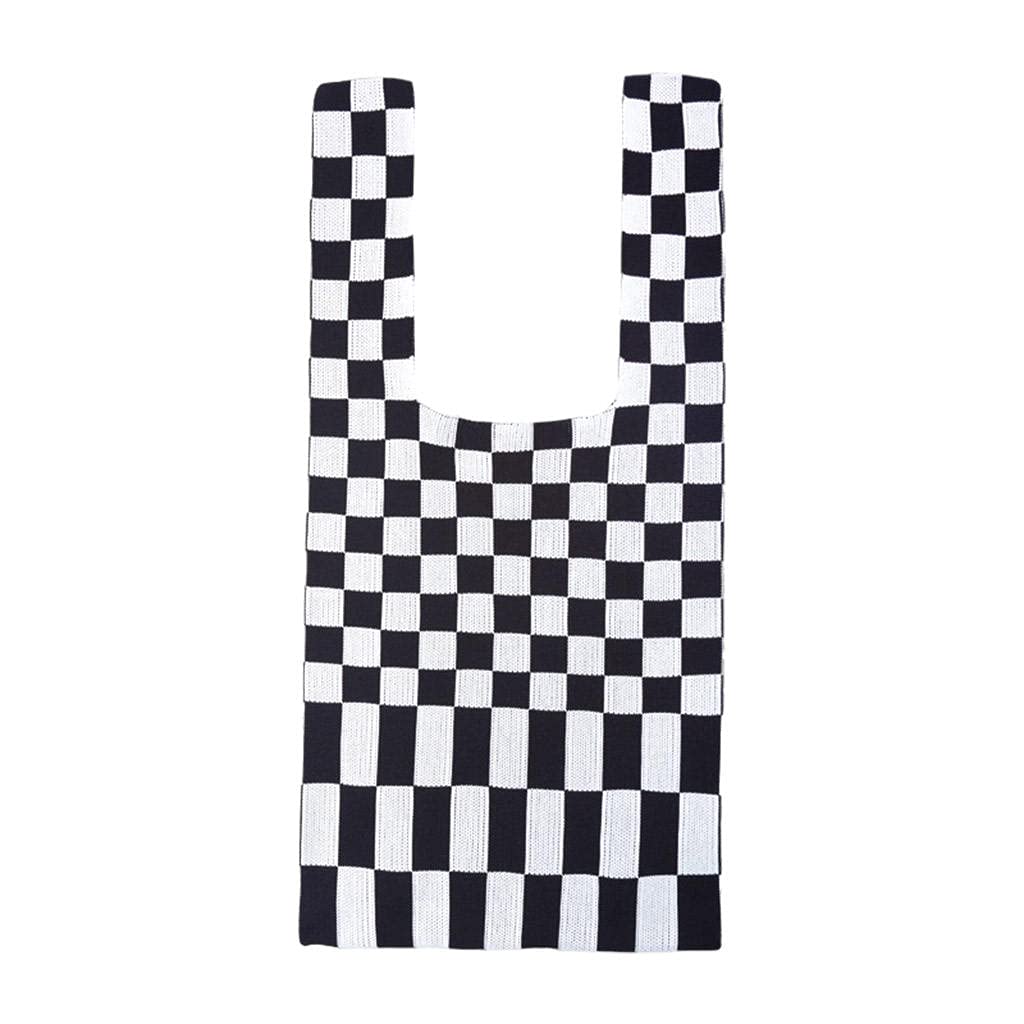 Colcolo Woven Big Bags women Shoulder Bags Soft Ladies Girl Handbags Casual Pattern Handbags, Black White