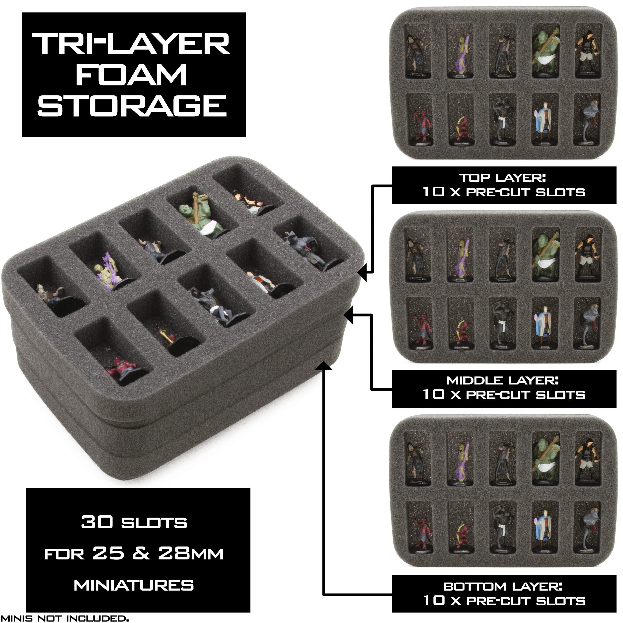 CASEMATIX Miniature Storage Hard Shell Figure Case - 30 Slot Figurine Minature Carrying Case with Adjustable Strap and Accessory Storage Compatible with Warhammer 40k, DnD and More!