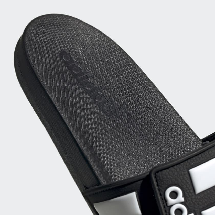 adidas Men's Adilette Comfort Adjustable Slides, Core Black/White/Grey, 10