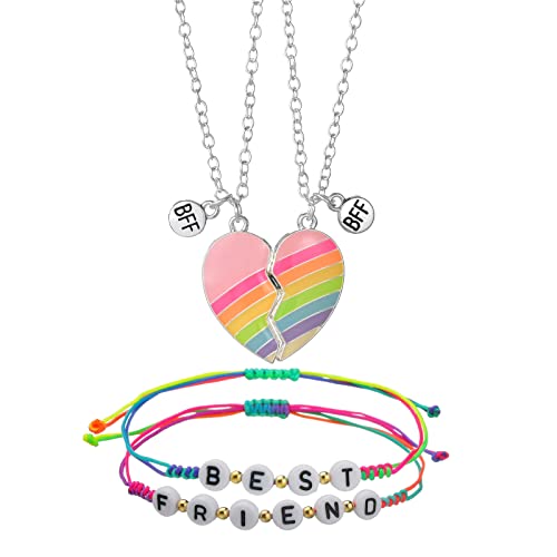 Butishop 4Pcs Best Friend Necklace BFF Half Heart Matching Necklaces Friendship Bracelets Forever Pendant Necklaces for Women Girls Boys Jewelry Gifts(Colored)
