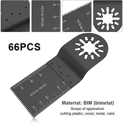 66 Pack Oscillating Saw Blades Kit, Metal Wood Cutting Oscillating Quick Release Mix Multi Function Multitool Blades Compatible with Makita, Bosch, Dremel, Multimaster, Dewalt, Black&Decker