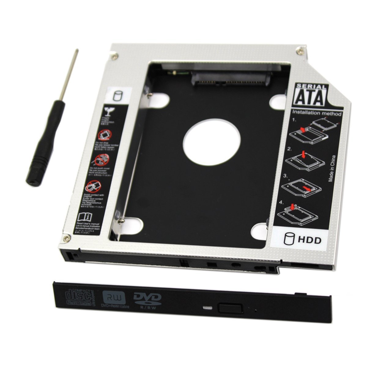 SATA Hard Drive Caddy, Universal 9.5 mm SATA to SATA 2nd SSD HDD Hard Drive Caddy Adapter Tray Enclosures for DELL HP Lenovo ThinkPad ACER Gateway ASUS Sony Samsung MSI Laptop