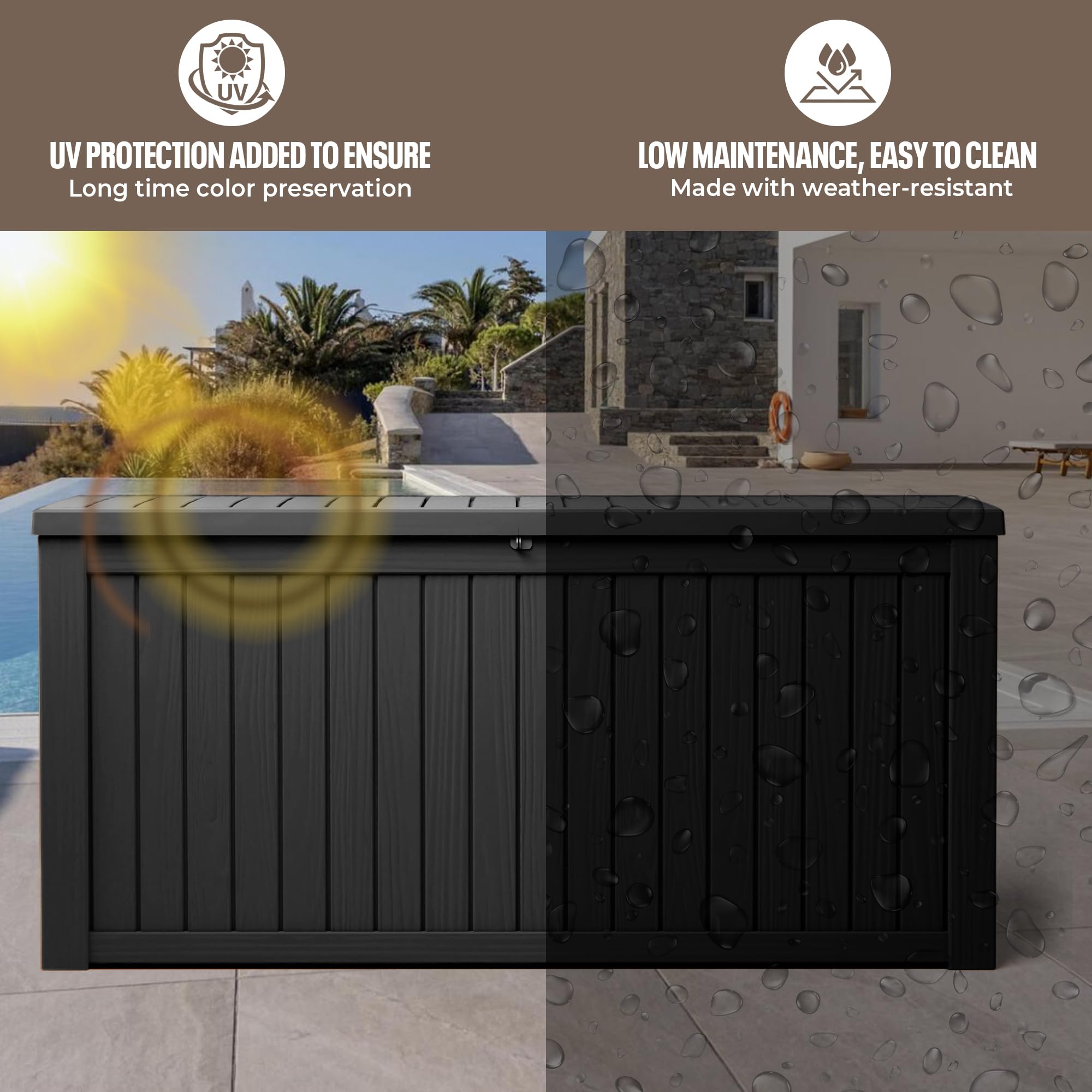 KFY 80 gallon deck box,Resin material outdoor storage box,Waterproof and UV-resistant with upgraded capacity, suitable for various indoor and outdoor settings and weather conditions(black )