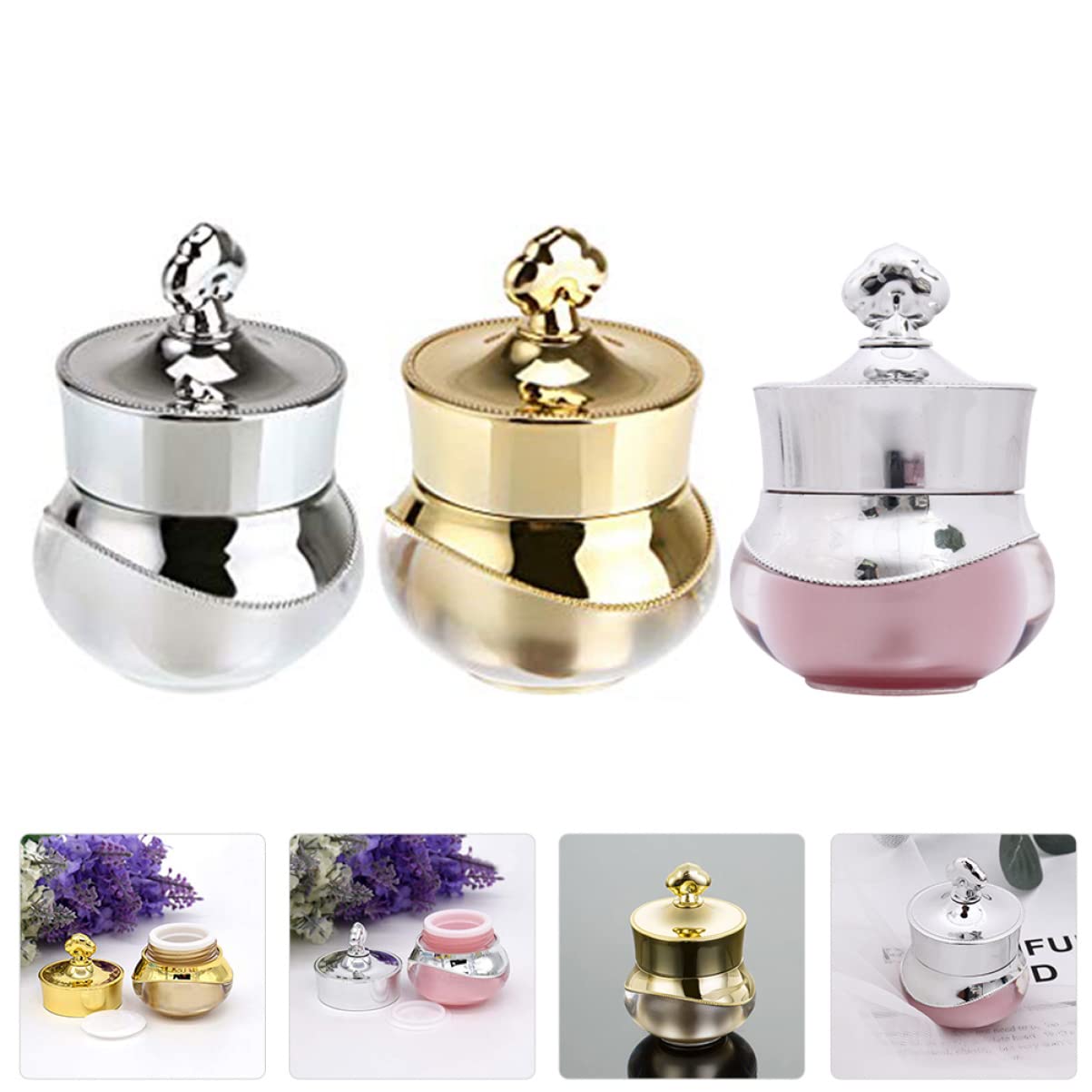 9pcs G Refillable Container and Empty Round Toiletries Containers Practical Cosmetic Creams Metal Makeup Lotion Oils Body for Travel Bottle Jar Crystal Ointments Pot Hand Up