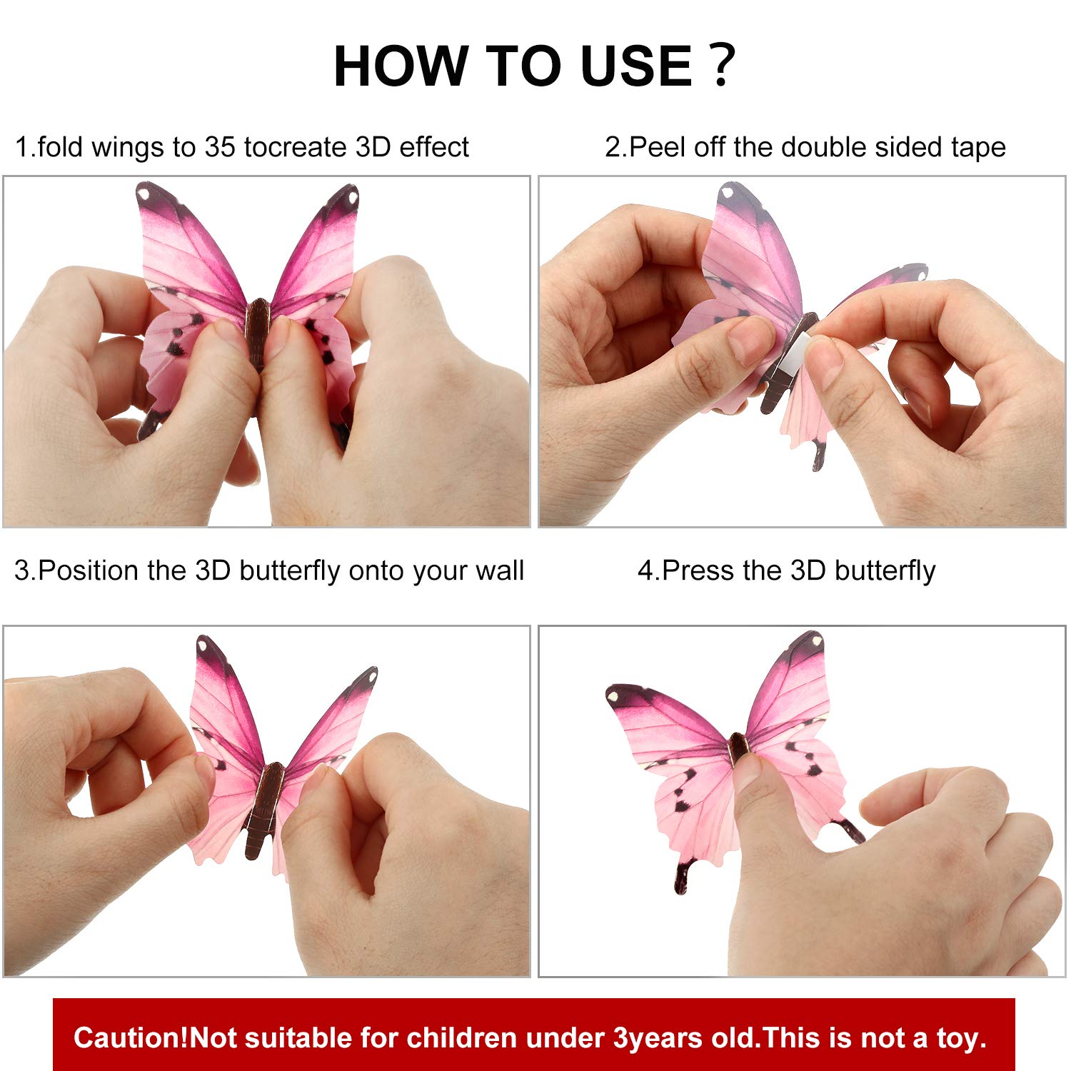 96 Pieces Glow in The Dark Luminous 3D Butterfly Wall Decals Decor Removable Butterfly Stickers DIY Art Crafts Decor for Kids Bedroom Home Garden Decorations Christmas (Pink, Purple, Mixed)