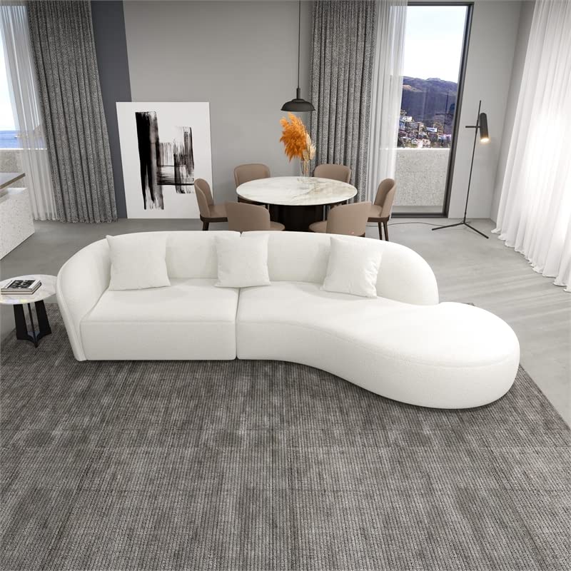 Ashcroft Furniture Co Galler Mid Century Modern Luxury Japandi Style Boucle Fabric Couch in Cream