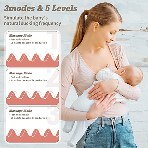 Breast Pump Electric,Wearable Breast Pump,Portable Breast Pump with 3 Modes 9 Levels,Memory Function Rechargeable Single Milk Extractor with Massage Mode-24mm Flangeā¦