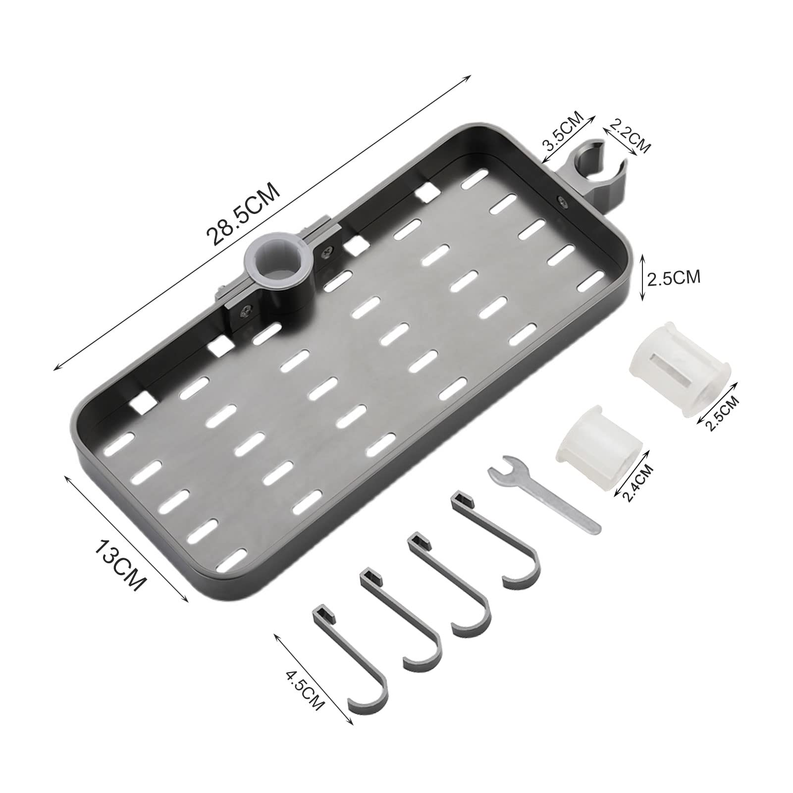 Aluminium Shower Shelf for Shower Rail Shower Caddy Shelves No Drilling Shower Rack,Shower Holder with 4 Hooks Holder and Guardrail Stand for Soap Shampoo Conditioner Organizer,for 19mm - 25mm Rail