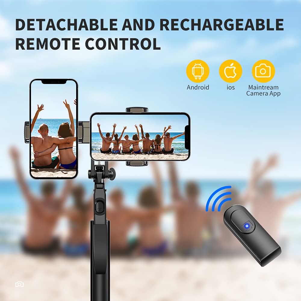 67'' Bluetooth Selfie Stick Phone Tripod, Extendable Travel Tripod Stand with Remote & 360° Rotation Phone Holder for Android iPhone Selfies, Video Recording, Vlogging, Live Streaming